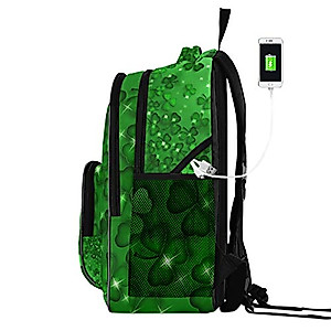 OREZI Waterproof Schoolbag for Girls Boys,Saint Patrick Day Laptop Backpack with USB Charging Port,College Bookbag for Women Men