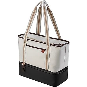 CleverMade Premium Soft Sided Malibu Cooler-Tote, Spacious Top and Bottom Insulated Compartment, Made from Recycled Materials, Sand & Sable