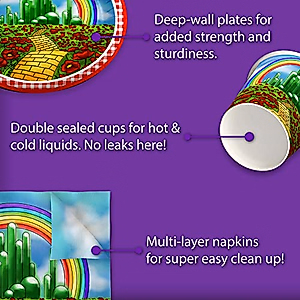 The Wonderful Wizard of Oz Birthday Party Supplies Set Plates Napkins Cups Tableware Kit for 16