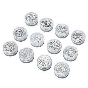 Nail Glitter Sequins, Decorations Craft Glitter Sequin Multiple Shapes Hand Made DIY 12 Grids for Homemade Cards(Silver)