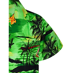 KING KAMEHA Funky Hawaiian Shirt Kids Boys, Shortsleeve, Print Surf, Green, 6