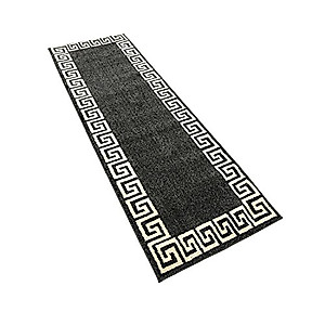 Unique Loom Athens Collection Classic Geometric Modern Border Design Area Rug, 2 ft x 6 ft, Charcoal/Beige