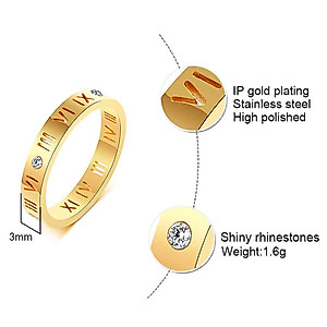 Nanafast Openwork Roman Numerals Ring for Women Men of Stainless Steel & CZ Setting Gold 7