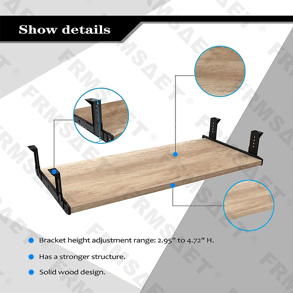FRMSAET Furniture Accessories Office Product Desk Suits Hardware 20/24/30 inches Keyboard Drawer Tray Wood Holder Under Desk Adjustable Height Platform. (30 inches, Burlywood)