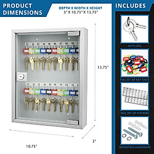 Barska CB12952 Key Lock 20 Position Key Cabinet with Glass Door Grey