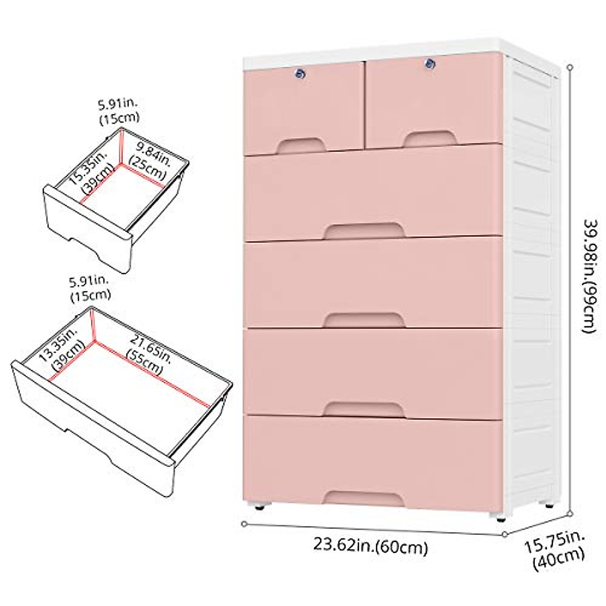 Nafenai Plastic Drawers Dresser,Storage Cabinet with 6 Drawers,Closet Drawers Tall Dresser Organizer for Clothes,Playroom,Bedroom Furniture, Pink