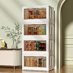 MQmaiqing Storage Box,Stackable Storage Bins,Magnetic Door Stackable Storage Bins With Lids, Electroplated Handle Plastic Storage Bins, 1 Pack Foldable Box