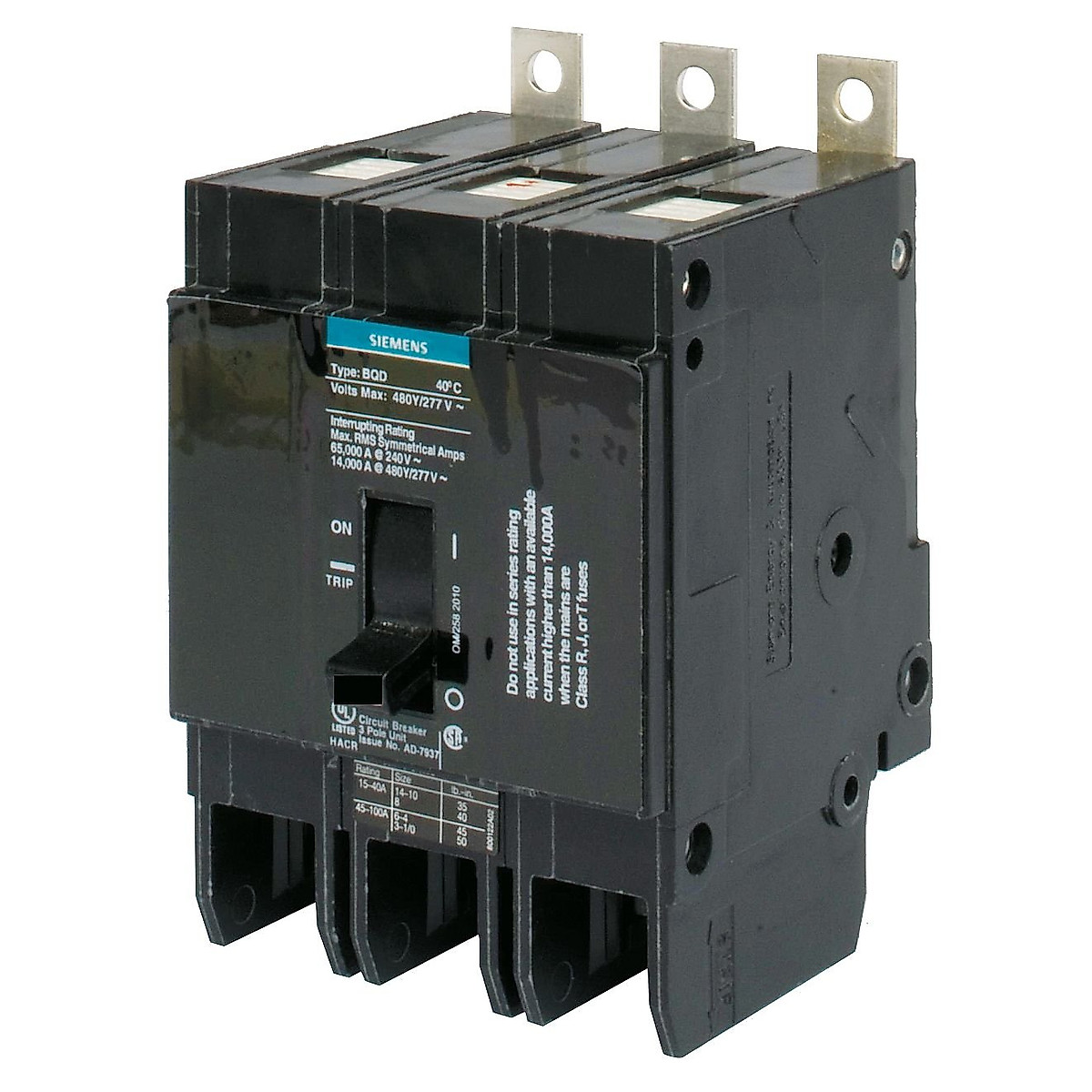 Siemens - BQD315 - Bolt On Circuit Breaker, 15 Amps, Number of Poles: 3, 277/480VAC AC Voltage Rating
