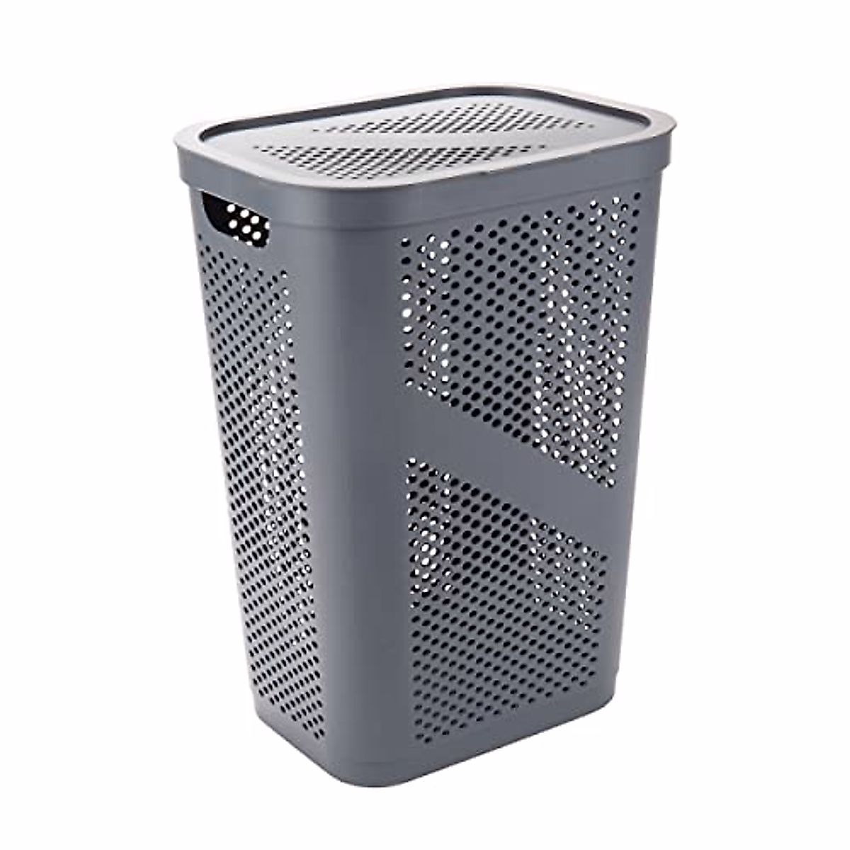 Mind Reader 60L Slim Laundry Hamper, Clothes Basket, Lid, Ventilated, Plastic, 17.25"L x 13.75"W x 23.5"H, Gray