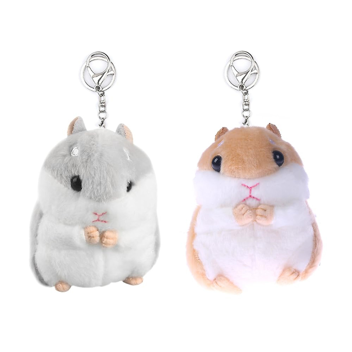 UTENEW 2 Pack Plush Hamster Keychains Stuffed Animal Keyring Pendant Purse Backpack Handbag Charms