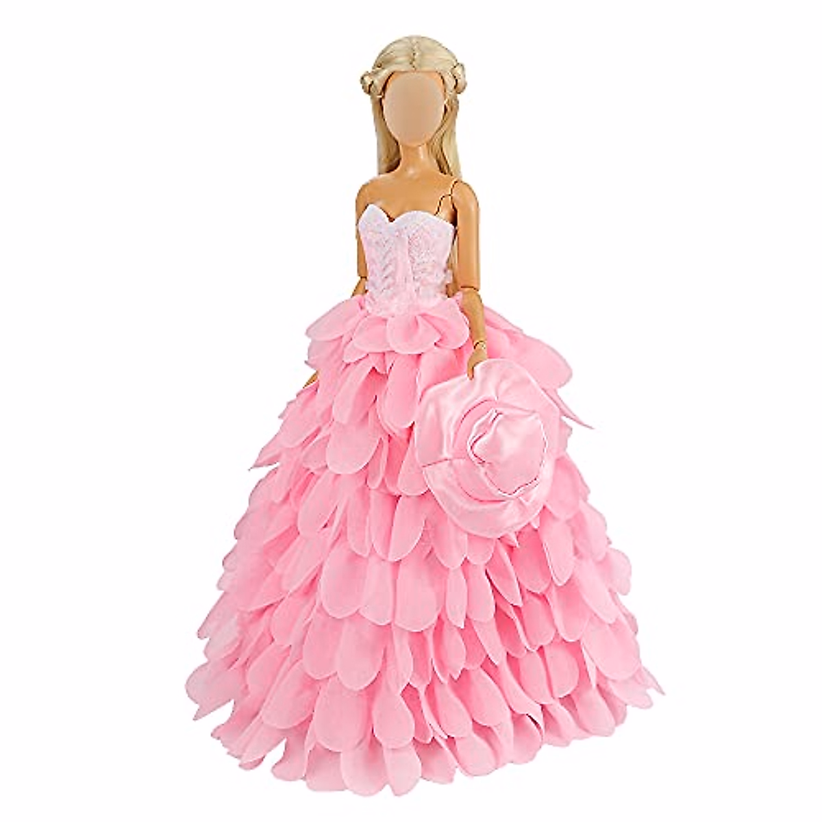 BARWA Princess Evening Party Clothes Wears Dress Outfit Set for 11.5 inch Doll with Hat (Pink Wedding Dress)