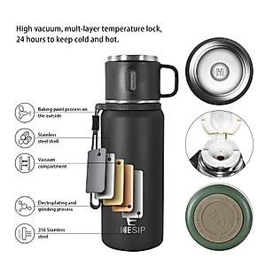 Icesip Stainless Steel Insulated Bottle, 20oz with cup Vacuum Insulated Water Bottle, Thermo for Hot Drinks/Cold Drinks,24-Hr Insulation Commute, Travel