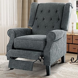 YITAHOME Wingback Recliner Chair, Push Back Recliner with High Back, Upholstered Tufted Accent Lounge Armchair Single Sofa Adjustable for Living Room, Grey