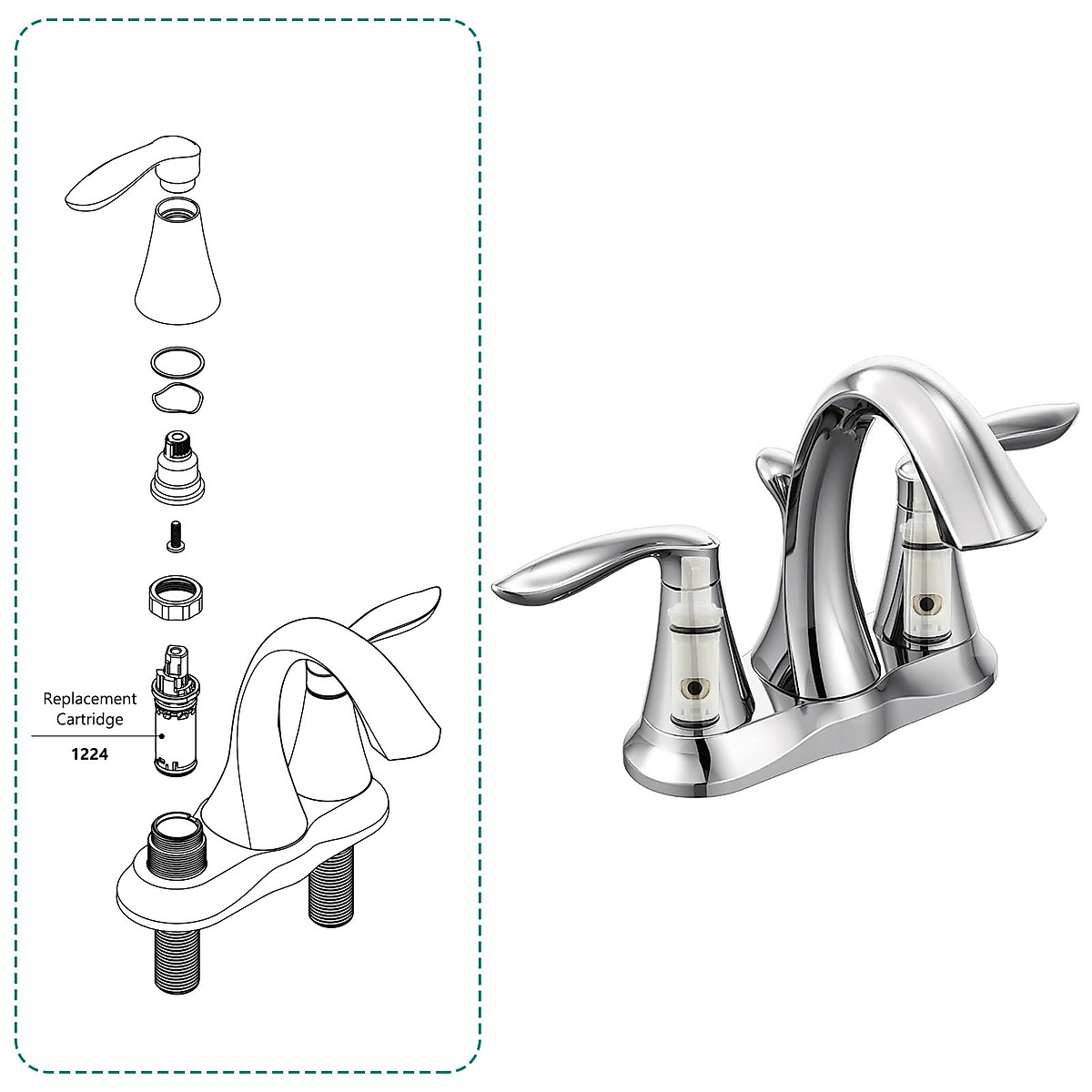 1224 1224B Faucet Cartridge Replacement Kit For Most Double Handle Moen Faucets and Tub/Showers Repair Kit,Replacement Compatible with Moen Two Handle Faucets,4 Pack