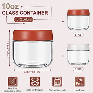Zubebe 10 Pack 10oz Glass Jar with Lids Overnight Oats Container with Lid Wide Mouth Glass Mason Jars Airtight Yogurt Jars for Food Prep Condiment Salad Storage Refrigerator Dishwasher Safe