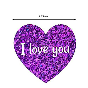 Valentine Stickers, 500 Pcs Glitter Heart Stickers Valentine's Love Decorative Stickers Heart Labels Red Heart Sticker for Valentine's Day,Wedding Decorations,Anniversaries (red purple love You)