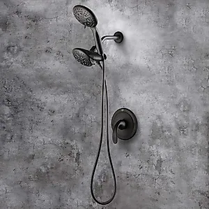 POP SANITARYWARE Black Dual-Function Shower Faucet Set with Valve Bathroom High Pressure 35 Setting Dual 2 in 1 Shower System with Handheld Showerhead 3-way Water Diverter Shower Trim Kit