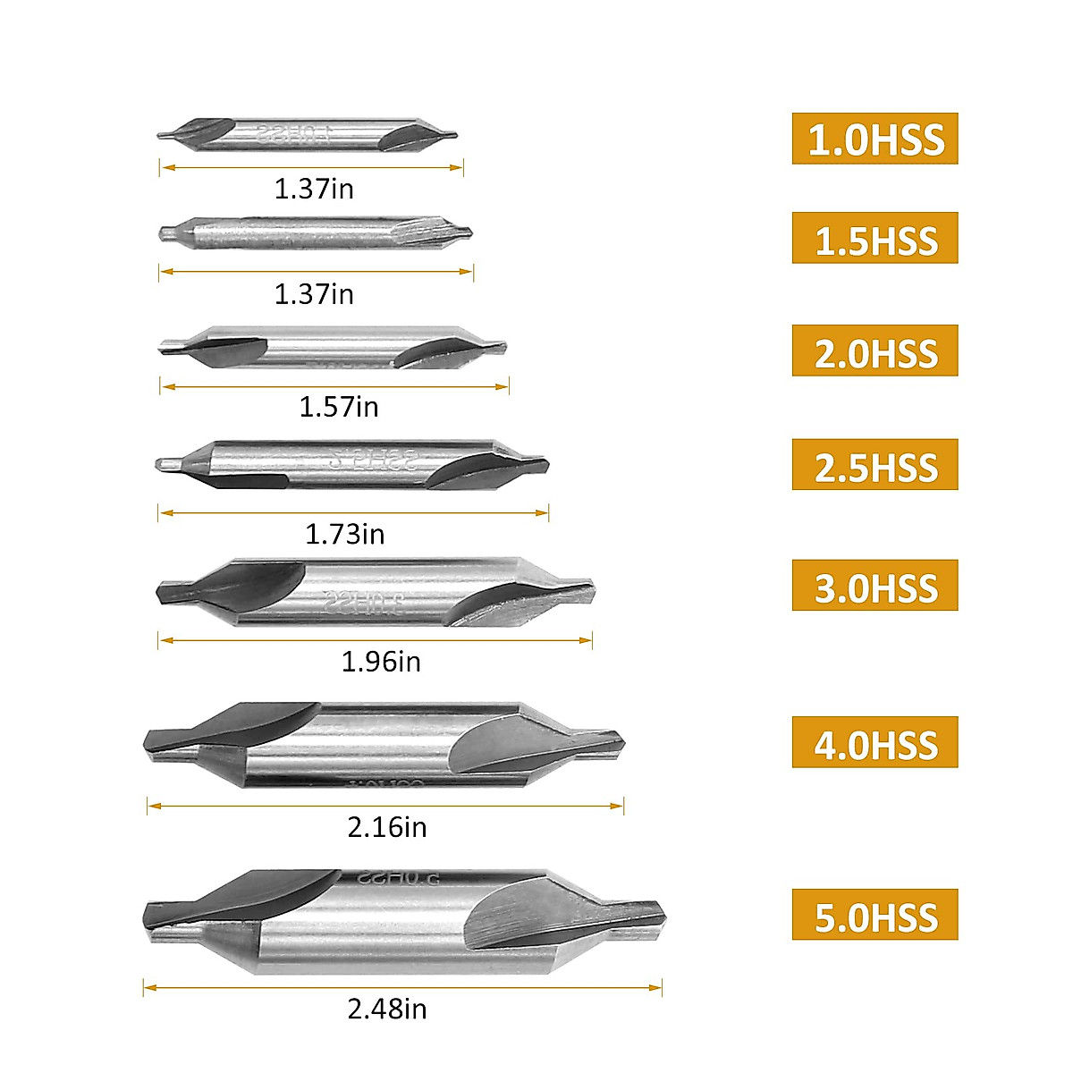 Saihisday 7PCS Center Drill Bits Set M2 HSS Centering Starter Drill Bit 60-Degree Countersink Tools for Lathe Metalworking