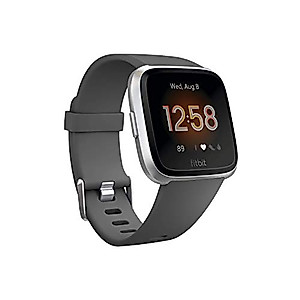 Fitbit Versa Lite Smartwatch,GPS,Charcoal/Silver Aluminum, One Size (S & L Bands Included)