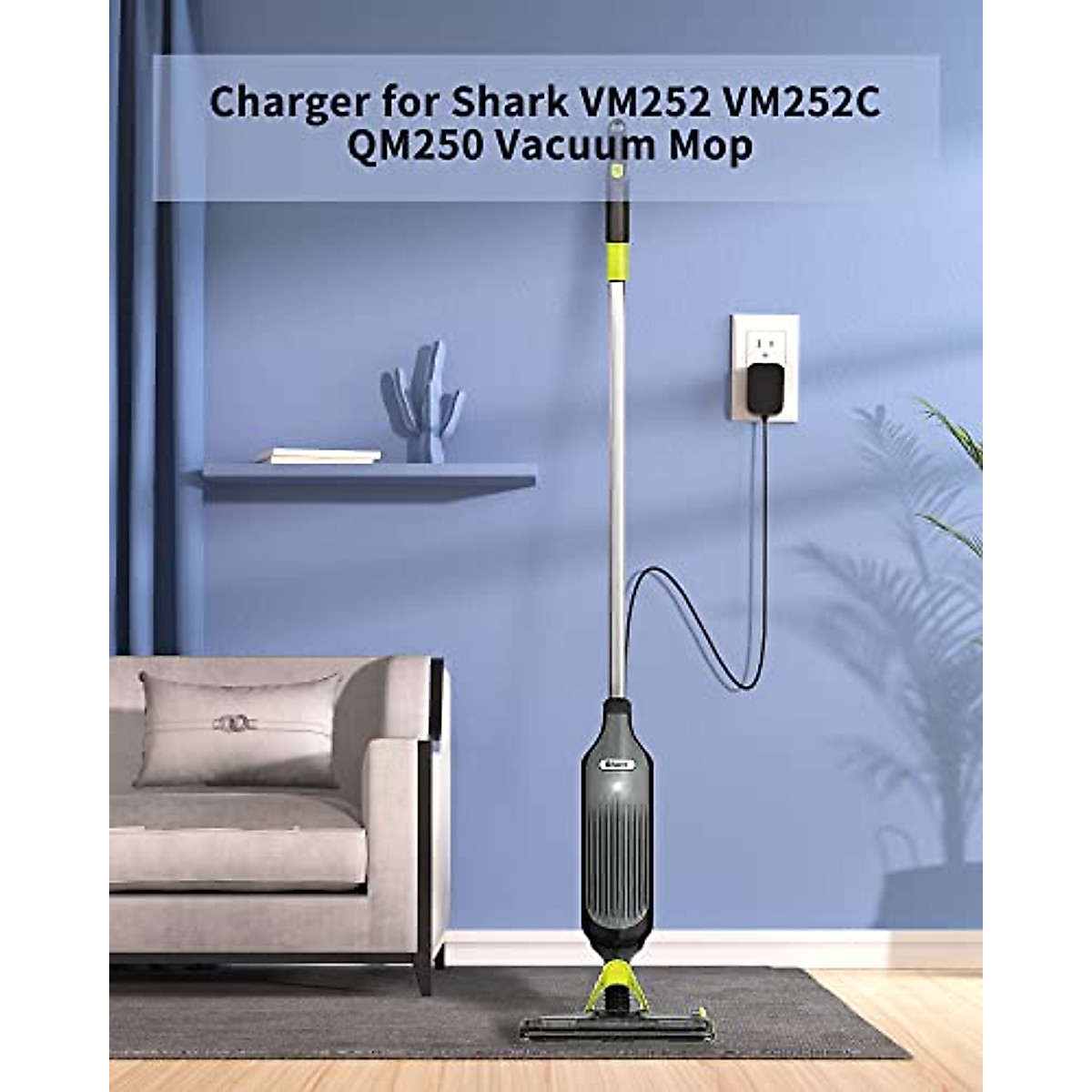 Charger Fit for Shark Cordless Hard Floor Vacuum Mop VM252 VM252C QM250,6.0Ft Extra Long DC Supply Shark VM252 Magnetic Charger