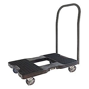 SNAP-LOC 1500 LB Push CART Dolly Black with Steel Frame, 4 inch Casters, Push Bar and Optional E-Strap Attachment