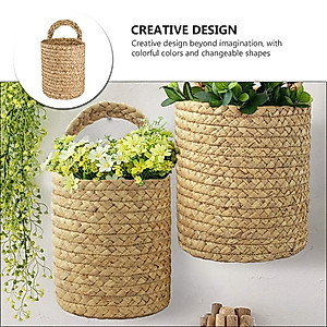 Cabilock Woven Flower Basket Hanging Rattan Plant Pot Wall Storage Weaving Basket Organizer Rustic Sundries Basket Home Decor