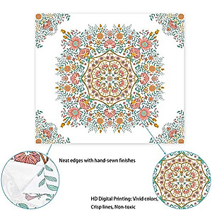 LANG XUAN Mandala Tapestry Wall Hanging Flower Psychedelic Tapestry Wall Hanging Decor for Living Room Bedroom Bohemian Plant Print (Green, 51.18" x 59.06")