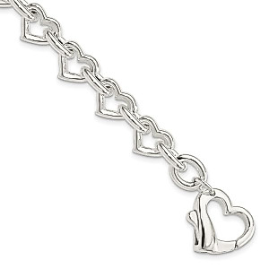 IceCarats 925 Sterling Silver Heart Love Link Chain Charm Bracelet 7.5 inch