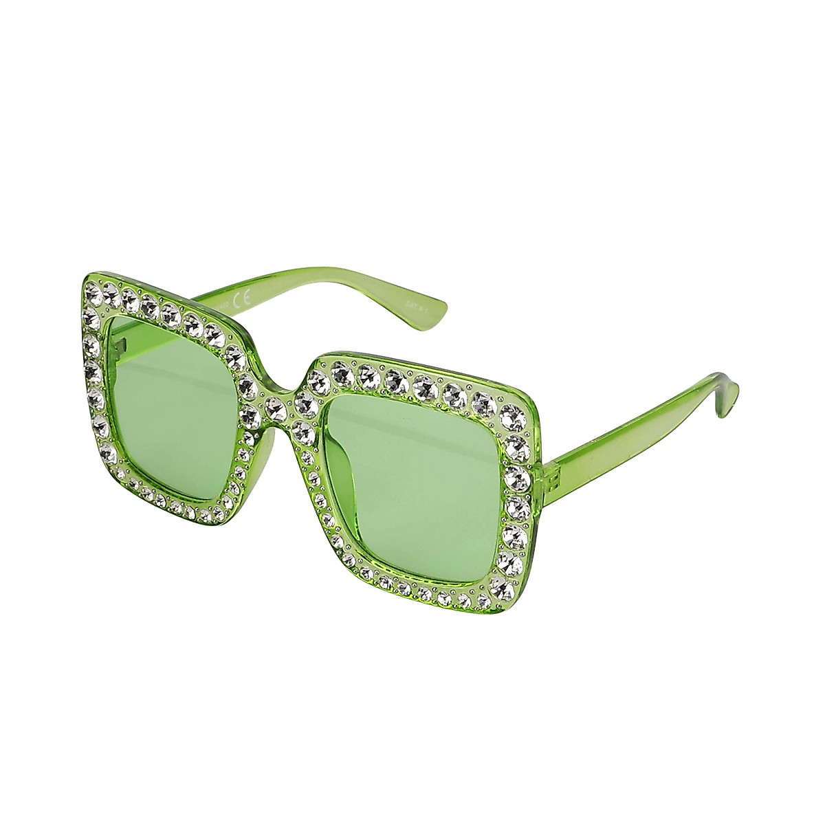 FLAWLESS Oversized Square Frame Bling Rhinestone Crystal Design Sunglasses For Women (Green)