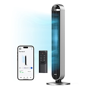 Dreo Pilot Max 120° Oscillating Tower Fan, 42 Inch Bladeless Fan for Bedroom, 25dB Quiet DC Motor, Standing Fan with Remote, 12 Hyper Wind Speeds, 4 Modes, 12H Timer Floor Fans for Home Living Room