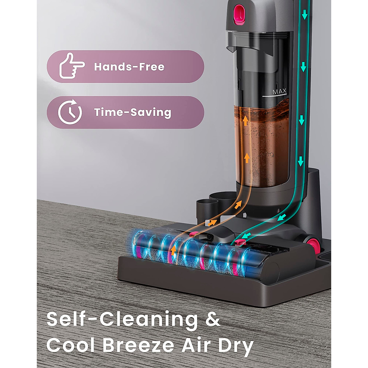Schenley Wet Dry Vacuum Cleaner - Cordless Vacuum and Mop One-Step Cleaning for Hard Floors with Self-Cleaning and Air Dry, Smart Mess Detection, Enhanced Edge Cleaning, On-Demand Sprayer