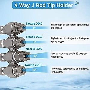 J Rod Tip 4 Way J Rod Pressure Washer Nozzle for 4 GPM Pressure Washer and Soft Wash Tip, with 4 Way Jrod Tip Holder, 1/4" Jrod Tip Quick Connect