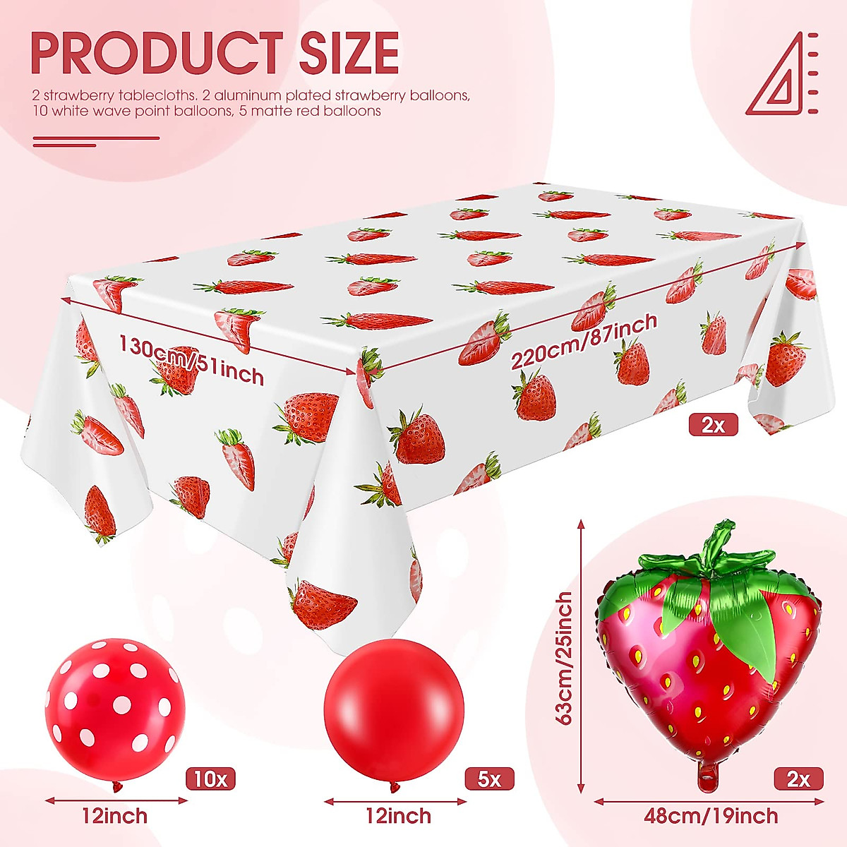 19 Pieces Strawberry Birthday Party Decoration with Strawberry Tablecloth Strawberry Foil Balloons Polka Dot Balloons for Sweet One Baby Girl Strawberry Birthday Decor Strawberry Party Supplies