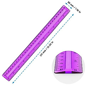 ZZTX 6 Pack Color Transparent Ruler Plastic Rulers, Metric Bulk Rulers with Inches and Centimeters, Kids Ruler for School, Home, Office, 12 Inches