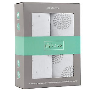 Ely's & Co. Crib Sheet 2-Pack Combed Jersey Cotton for Baby Boy or Baby Girl (Grey Dottie)
