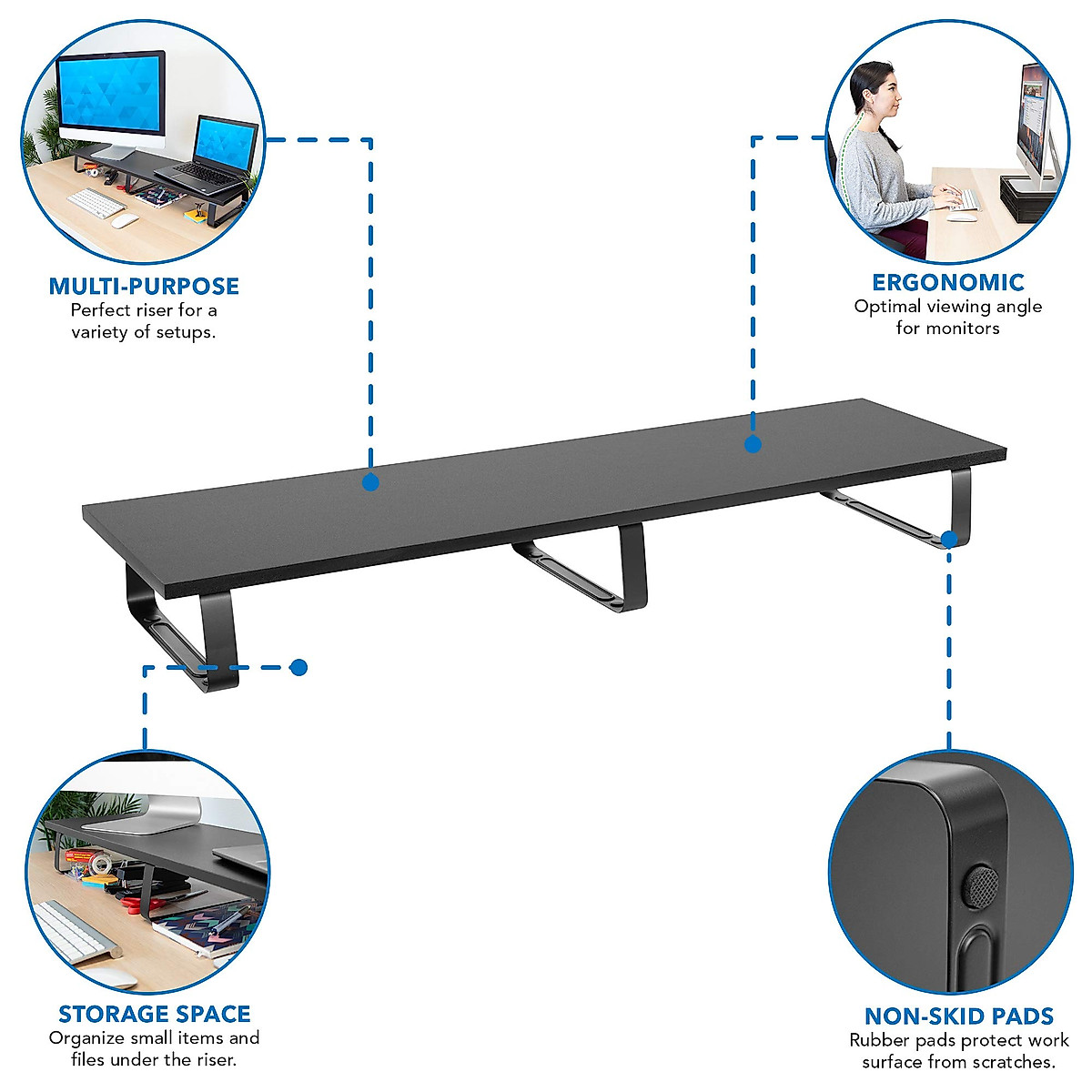 Mount-It! Extra Long Monitor Desk Riser [39 inches Extra Wide, 44 Lbs Capacity] Desktop Organizer for Double Computer Screens, Laptops, Desktops, TVs, Printers, Consoles (BLACK)