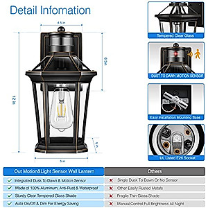 VIANIS Motion Sensor Exterior Light Fixture, 2 Pack Dusk to Dawn Outdoor Light Wall Mount, Anti-Rust Aluminum Outside House Lights,Farmhouse Coach Lantern for Porch, Entryway, Garage, Front Door