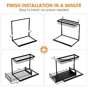 Under Sink Organizer, 2 Tire Sliding Countertop Organizer, Under Sink Storage Drawer Shelf for Kitchen Bathroom Sink Organizers and Storage