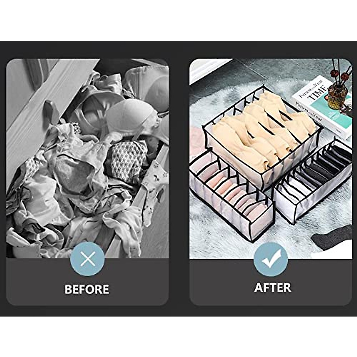 YZYANZI Socks Pants T-shirts Clothes Drawer Organizers Dividers For Drawer Folded Clothes Clothing (7 Packs - 2x Socks Grid-11+ 1 x Bra Grid-6 + 2 x Underwear Grid-7 Small + 2 x Legging Grid-7 Medium)