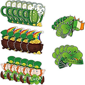40 Pieces St Patricks Decorations, Shamrock Cutouts Leprechaun Beer Gold Coins Lucky Irish Saint Patrick Ornaments with 40 Pieces Glue Point Dots for Bulletin Board Classroom Supplies Favors