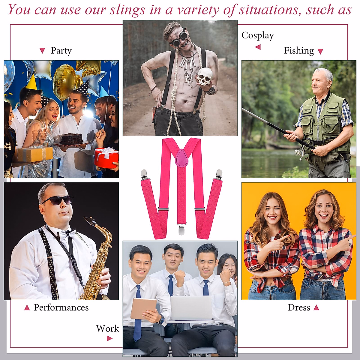 Handepo 6 Pcs Adjustable Y Back Style Suspenders Elastic Suspenders with Metal Clip for Pants Unisex Multicolour Suspenders 1 In Wide (Classic Color)