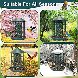 Gaprass Squirrel Proof Bird Feeders, Metal Bird Feeders for Outdoors Hanging, Bird Feeder for 360°Feeding Area for Wild Birds, Chew Proof & Rust Proof, 4lbs Capacity - Green