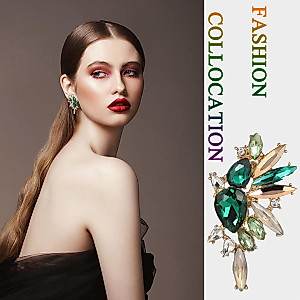 Met-edianger Green Gold Rhinestone Statement Earrings Retro Vintage Crystal Drop Dangle Earrings for Women