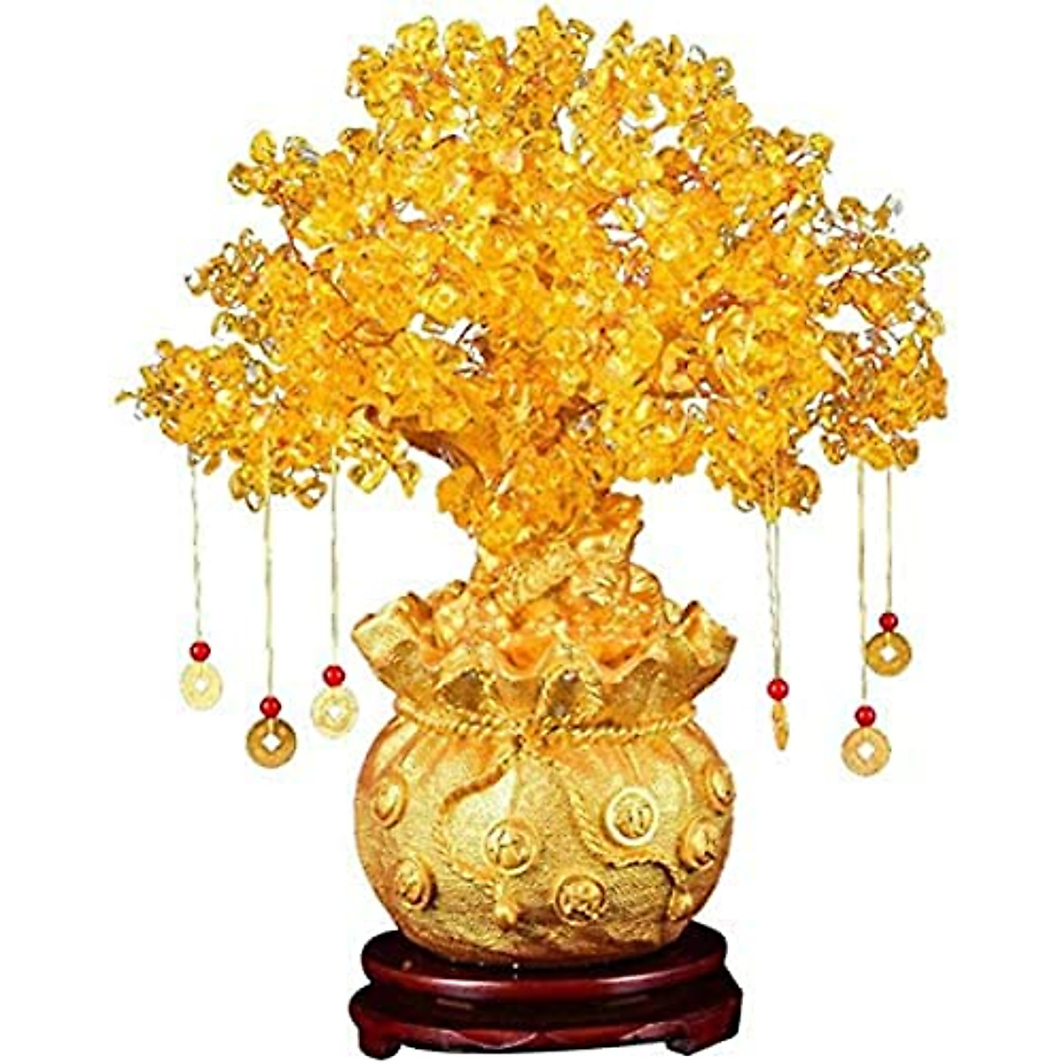 Feng Shui Citrine Quartz Crystal Money Tree Bonsai Style Decoration for Luck and Wealth (Purse)
