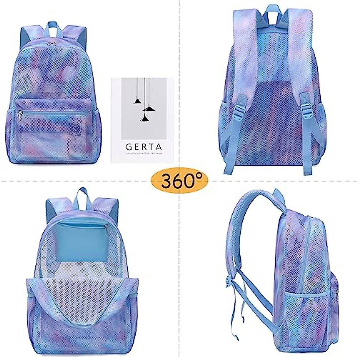 Dafelile Mesh Backpack for Girls Semi-Transparent Mesh School Backpack 2 Pcs Casual Bags Bookbag Lightweight Transparent School Bookbag