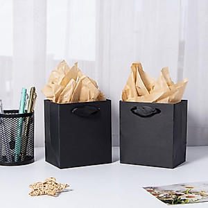 driew Small Black Gift Bags 50 Pcs, 4" x 2.8" x 4.5" Min Thick Kraft Paper Bags Bulk with Black Handles Set for Wedding Party Birthday Gathering Baby Shower