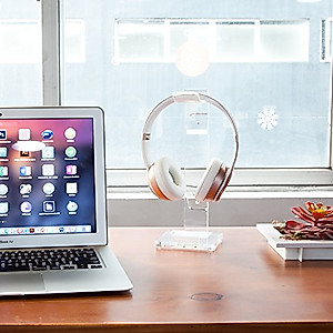 GeekDigg Headphone Stand Gaming Headset Holder For Desk Cable Organizer & Cellphone Stand for All Headphones Size headphone Holder Set for Gaming PC Accessories Gaming Station Transparent