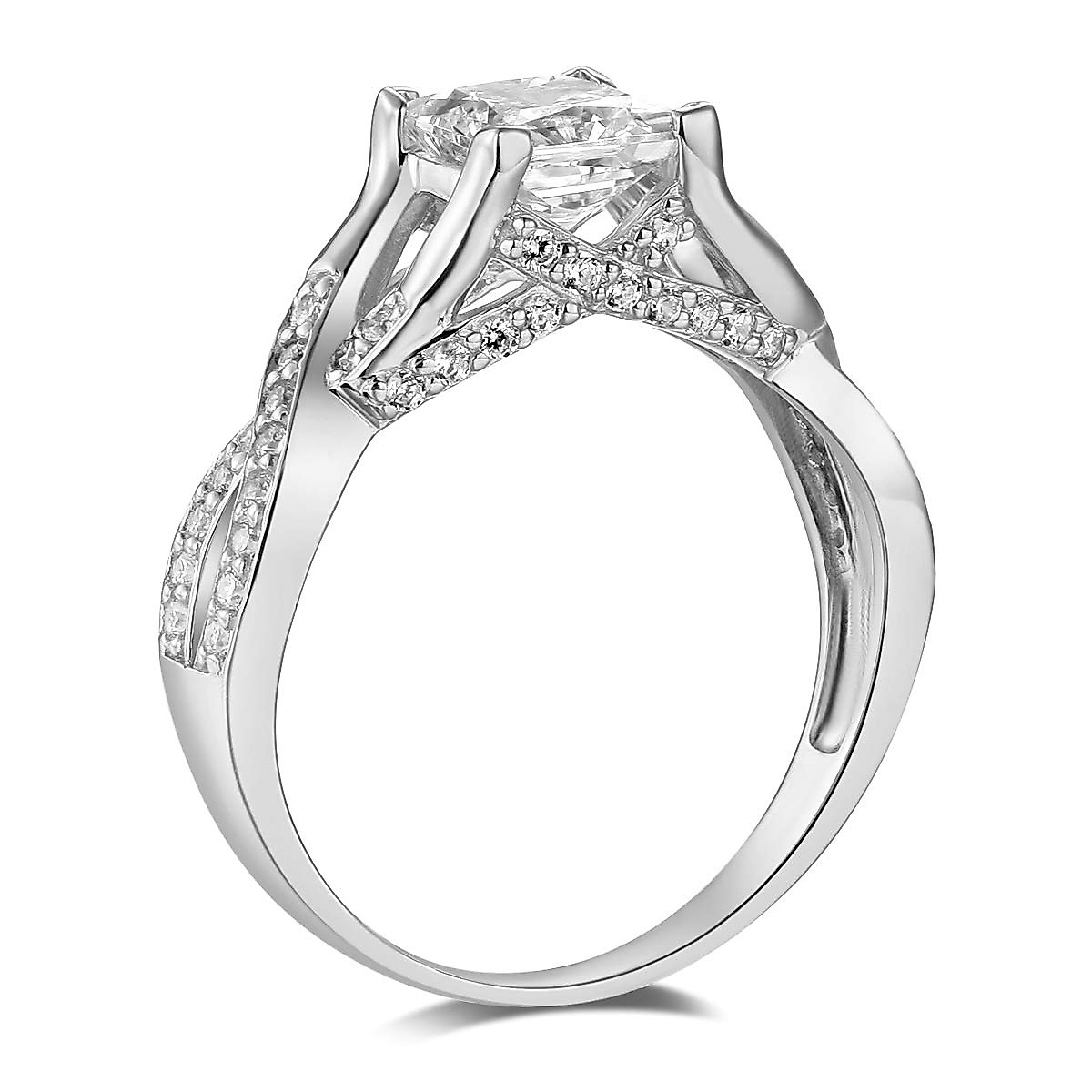14k White Gold SOLID Princess Square Wedding Engagement Ring - Size 7
