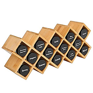 Criss-Cross 18-Jar Bamboo Countertop Spice Rack Organizer, Kitchen Cabinet Cupboard Wall Mount Door Spice Storage, Fit for Round and Square Spice Bottles, Free Standing for Counter, Cabinet or Drawers