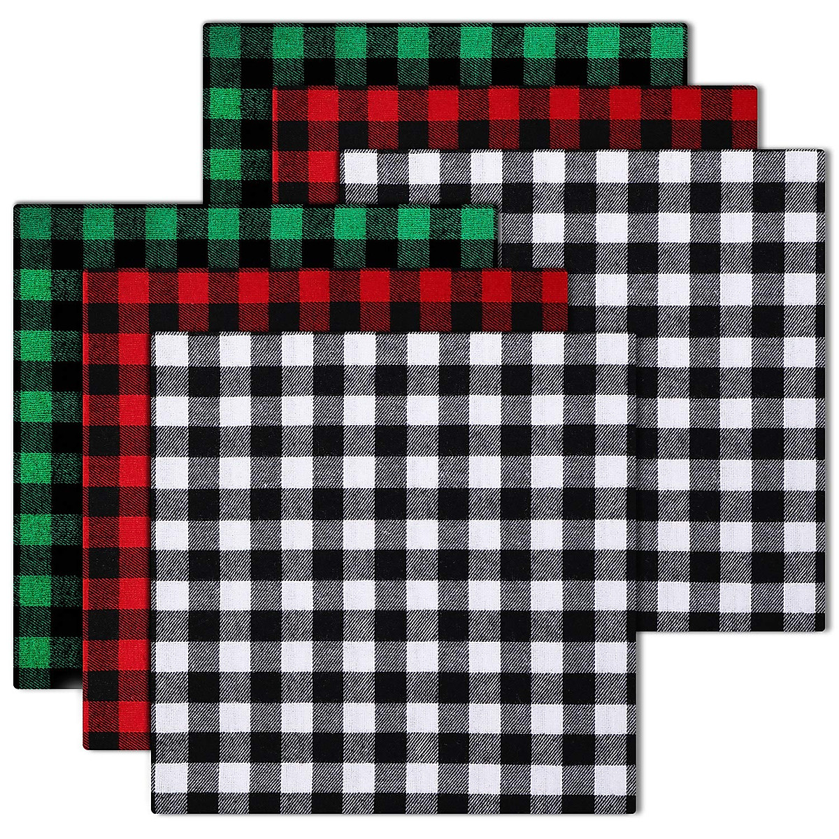 6 Pieces Christmas Plaid Fabric 20 x 20 Inch, Cotton Fabric Bundles Buffalo Plaid Quilting Fabric Sewing Patchwork for Christmas DIY Craft, 3 Style